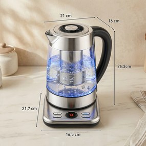 HOMCOM Elektrická konvice, 1,7 l rychlovarná 2200 W konvice s UK Strix termostatem, sítkem na čaj, funkcí udržování teploty