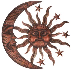 Slunce s měsícem, kovová nástěnná dekorace, Ø 52cm
