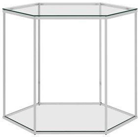 Konferenční stolek stříbrný 60x53x50 cm nerezová ocel a sklo - Default Title