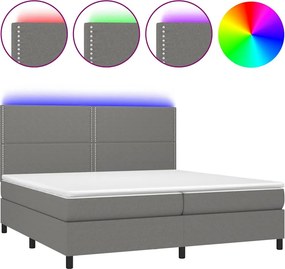 Box spring postel s matrací a LED tmavě šedá 200x200 cm textil 3134822