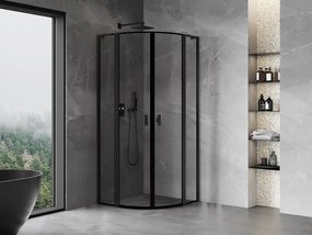 Mexen Mist L, čtvrtkruhový sprchový kout s 2-křídlými dveřmi, 100 x 100 cm, 8mm čiré sklo, černý profil, 8A32L-100-100-70-70