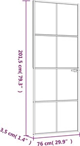 vidaXL Interiérové dveře úzké černé 76x201,5 cm tvrzené sklo a hliník [153670] Barva: Zlatá a průhledná