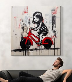 Obraz na plátně - Holčička na červeném kole FeelHappy.cz Velikost obrazu: 120 x 120 cm