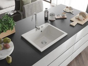 Mexen Elix granitový dřez 1-komorový 600 x 500 mm, bílý, sifon chrom - 6525601005-20