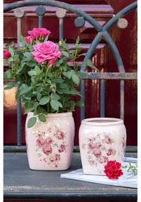 Růžový keramický obal na květináč s růžemi Rósa S - 12*12*14 cm