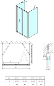 Polysan Polysan, EASY sprchový kout tři stěny 900x700mm, skládací dveře, L/P varianta, čiré sklo, EL1990EL3115EL3115