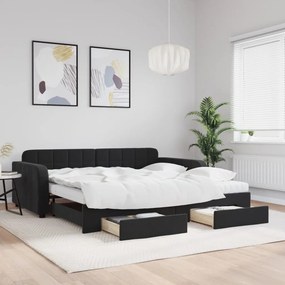 Válenda s přistýlkou a zásuvkami černá 100 x 200 cm samet 3197012