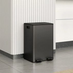 HOMCOM pedálový odpadkový koš se 2 přihrádkami (2×28 l), nerez, vyjímatelné kbelíky, tlumené zavírání, odolný proti otiskům, černý