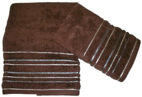 Praktik Froté ručník ZARA, tmavě hnědý s proužkovanou bordurou, 50x100cm