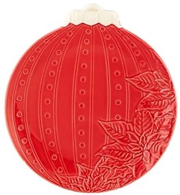 Bordallo Pinheiro Servírovací talíř ve tvaru vánoční ozdoby, červená 24,5 cm
