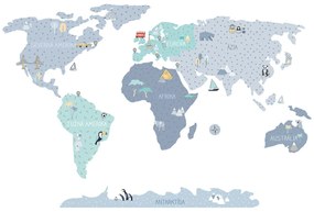 Pastelowe Love Dětské nástěnné samolepky MAPA SVĚTA modré Zvolte rozměr: M, Zvolte jazyk: Slovenský