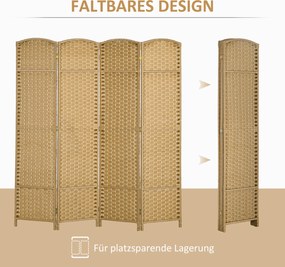 HOMCOM Interiérový dřevěný příčka 4 panely 160 x 170 cm Skládací zástěna s tkanou úpravou, dělicí přepážka pro obývací pokoj, ložnici, domácnost, pří…