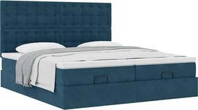 Osmanský rám postele s matrací tmavě modrý 200x200cm samet 3313818
