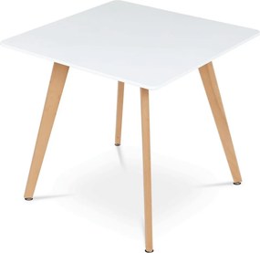 Jídelní stůl, MDF, bílý matný lak, masiv buk (80 x 80) cm