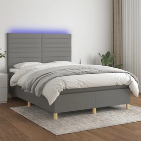 Box spring postel s matrací a LED tmavě šedá 140x190 cm textil 3135510