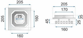 Toolight Křišťálová stropní lampa Square Plafon Glamour 8W -Teplá bílá 3000K - APP405-C APP406-C