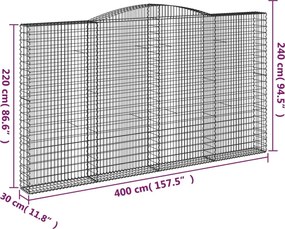 vidaXL Klenuté gabionové koše 2 ks 400x30x220/240cm pozinkované železo [3146944]