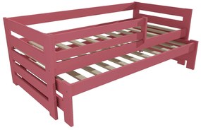 Vomaks Dětská postel s výsuvnou přistýlkou DPV 007 se zábranou Rozměr: 80 x 200 cm, Barva: barva růžová