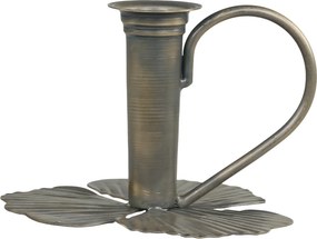 Bronzový antik svícen na úzkou svíčku Leaves - 13*12*9cm