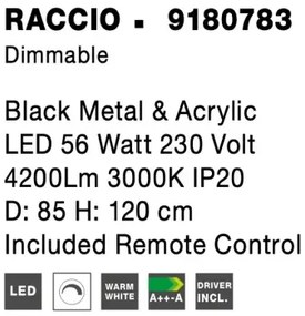 LED lustr Raccio 85 černé s dálkovým ovládáním
