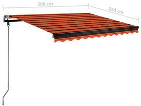 vidaXL Volně stojící ručně zatahovací markýza 300x250 cm oranžovohnědá