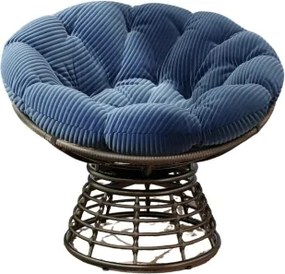 Aosom Papasan křeslo, 360° otočné, tlustý polštář (manšestr), ocelový rám, 92 x 67 cm, námořnická modř