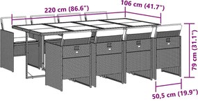 9dílný zahradní jídelní set s poduškami černý polyratan 3210558