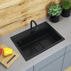 Gamma Quadro 7050, 1-komorový granitový dřez 700x500x220 mm, černá-zlatá, GMA-ZLE000239