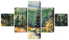 Vícedílný obraz Lesní Krajina Malovaná Vodovými Barvami Nedostatek Nedostatek Plátno Canvas 200x120