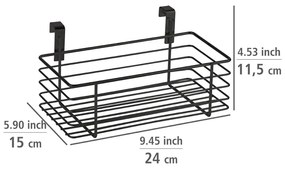 Černý závěsný kovový košík na kuchyňská dvířka Wenko Slim, 24 x 15 cm