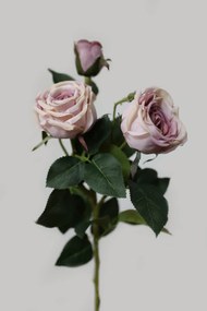 Fialová umělá tříkvětá růže na stonku 73cm