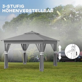 Skládací altán Outsunny cca 3 x 3 m, altán s LED, 4 síťové závěsy, boční stěna, zahradní altán s vakem na vodu, dvojitá střecha, taška na přenášení, …