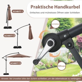 Costway 300 cm slunečník s LED osvětlením 9 Modes s pytli s pískem