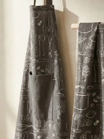 Sinsay - Sada: kuchyňská zástěra a utěrka s kuchyňským motivem 2 pack - černá