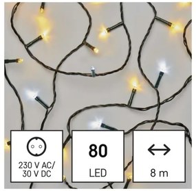 Vánoční osvětlení EMOS D4AN04 80LED řetěz 8m teplá/studená bílá s časovačem
