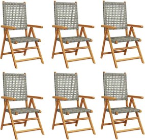 Skládací polohovací křesla 6 ks, šedý polyratan a masivní dřevo 3214524