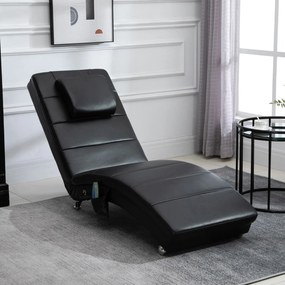 HOMCOM Relaxační lehátko kožené s masážní funkcí, 58 x 163 x 87 cm, do 120 kg, 8 masážních bodů, s dálkovým ovládáním, vysoký opěrný polštář, černá |…