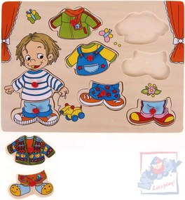 WOODY DŘEVO Oblékání na desce puzzle Sebastian dřevěná vkládačka 90320