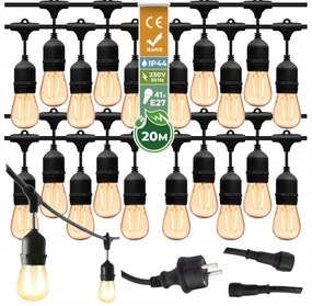 ecoPLANET Venkovní řetěz GIRLAND 20m + 41x LED žárovka 1W