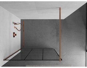 Mexen Kioto, sprchová zástěna Walk-In 100 x 200 cm, 8mm čiré sklo černý vzor, ​​měděný matný profil, 800-100-101-65-77