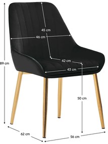 Jídelní židle LUXURY - látka Velvet, zlatý chrom / černá