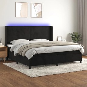 Box spring postel s matrací a LED černá 200x200 cm samet,  3139465