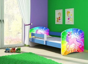 Dětská postel - Poník jednorožec duha 2 180x80 cm modrá