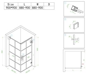 BPS-koupelny Čtvercový sprchový kout HYD-SK10B 90x90 černá/transparent - bez vaničky