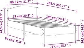 vidaXL Rám postele s čelem voskově 75 x 190 cm masivní borovice [842626] Barva: Přírodní