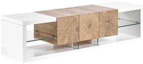 Bílý televizní stolek se světlým dřevem FULERTON Beliani