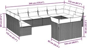 12dílná zahradní sedací souprava podušky světle šedá polyratan 3218432