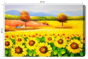 Obraz Barevná Krajina Se Slunečnicemi Jako Malovaná Nedostatek Nedostatek Přírodní plátno 120x80