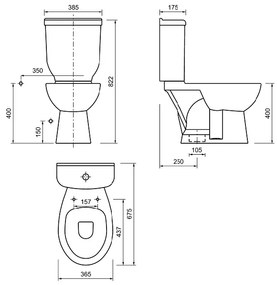 Canakcilar Ceramic  Creavit Sedef WC kombi + bidet 2v1 spodní odpad bílá SD3041