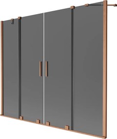 Mexen Velar Duo, 2-křídlová posuvná vanová zástěna 200 x 150 cm, 8mm šedé sklo, měděná matná, 896-200-000-42-65